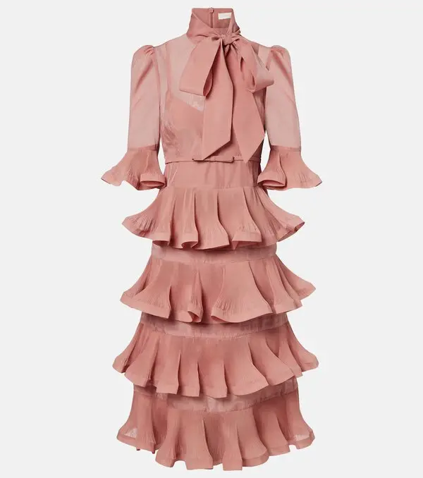 Zimmermann Tiered Pleated Midi Dress - Pink