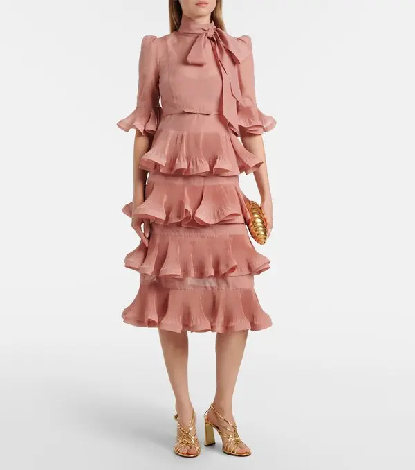 Zimmermann Tiered Pleated Midi Dress - Pink
