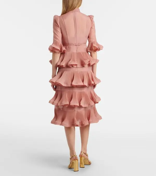 Zimmermann Tiered Pleated Midi Dress - Pink