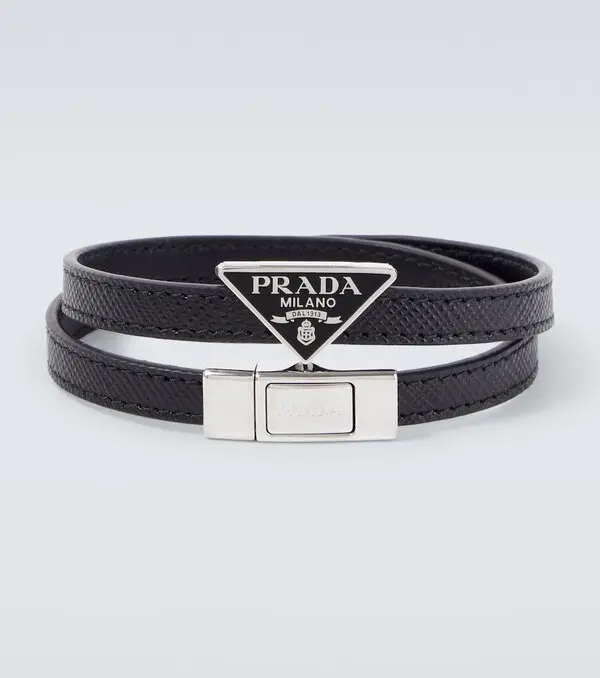 Prada Logo Saffiano Leather Bracelet - Black
