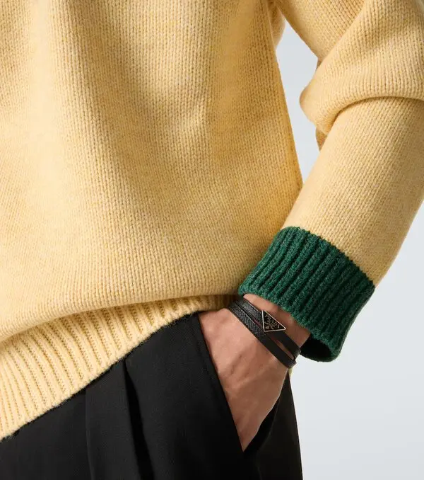 Prada Logo Saffiano Leather Bracelet - Black