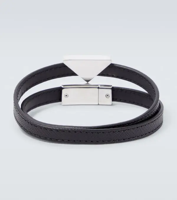 Prada Logo Saffiano Leather Bracelet - Black