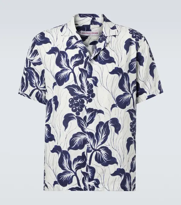 Orlebar Brown Maitan Floral Linen Bowling Shirt - White