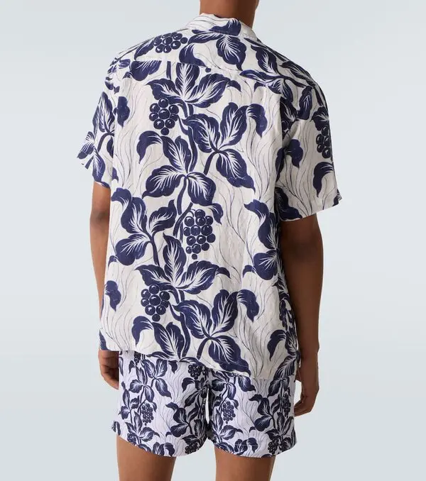 Orlebar Brown Maitan Floral Linen Bowling Shirt - White