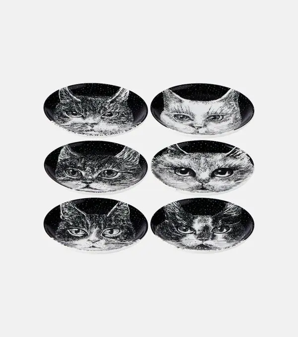 FORNASETTI High Fidelity Set Of 6 Porcelain Coasters - Black