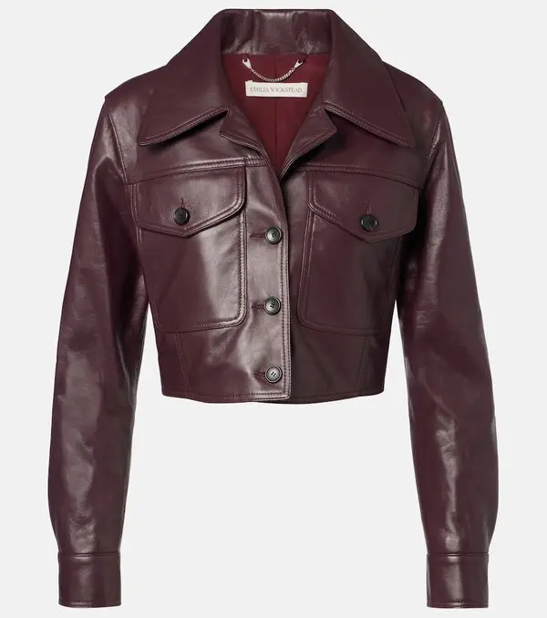 EMILIA WICKSTEAD Nics Cropped Leather Jacket - Purple