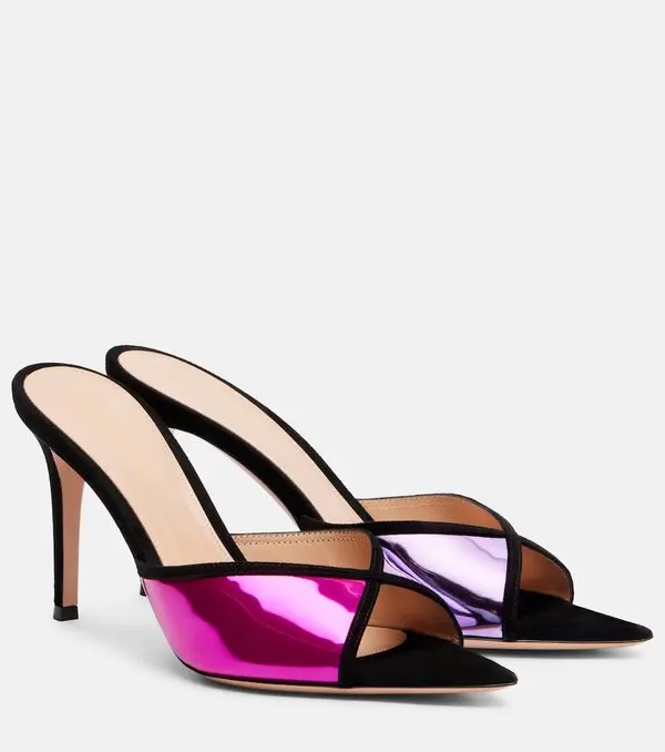 GIANVITO ROSSI Suede-trimmed Metallic Leather Mules - Pink