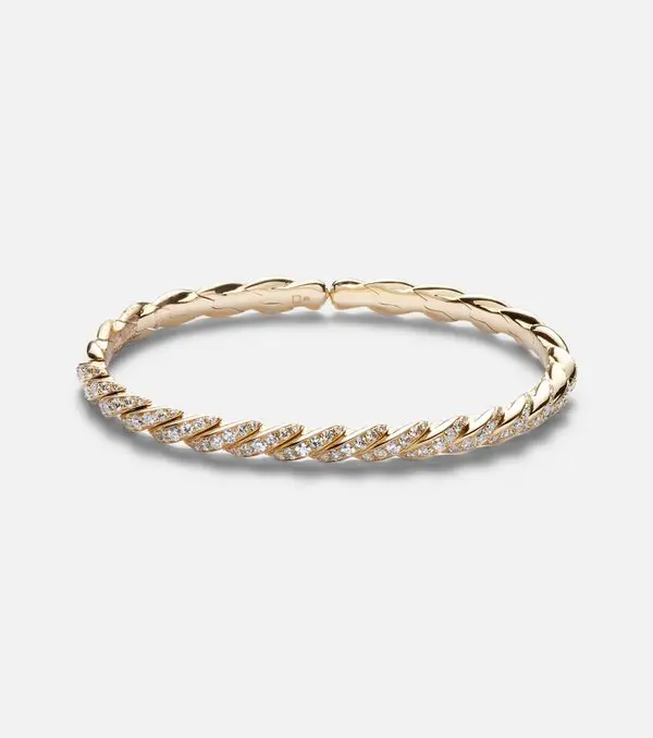 David Yurman Sculpted Cable Flex Bracelet With Diamonds In 18kt Yellow - Gold