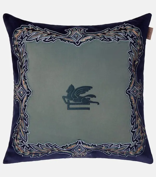 Etro Kiri Embroidered Cotton Velvet Cushion - Blue
