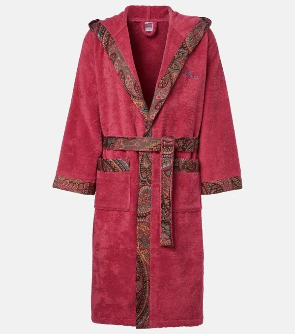 Etro Paisley Cotton Terry Bathrobe - Burgundy