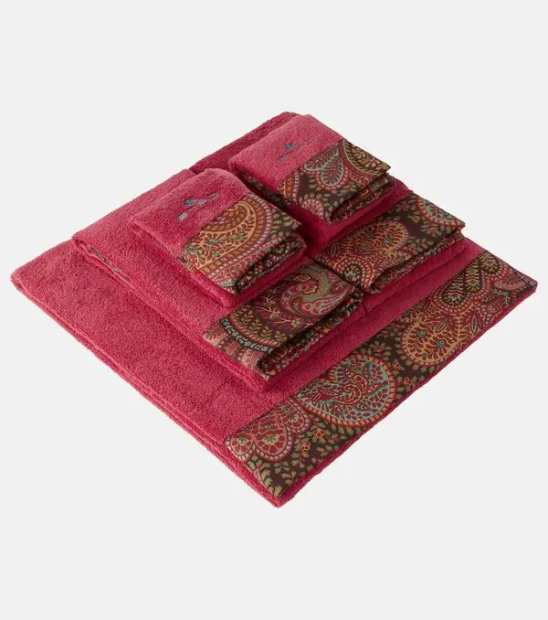 Etro Set Of 5 Cotton Terry Towels - Burgundy