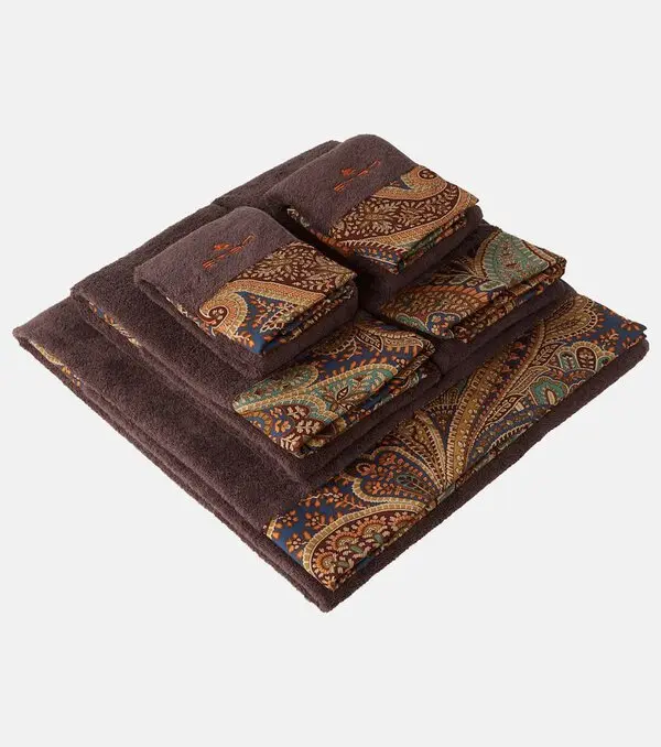 Etro Set Of 5 Cotton Terry Towels - Brown