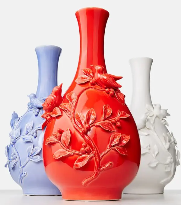 POLSPOTTEN 3d Birds Porcelain Vase - Orange