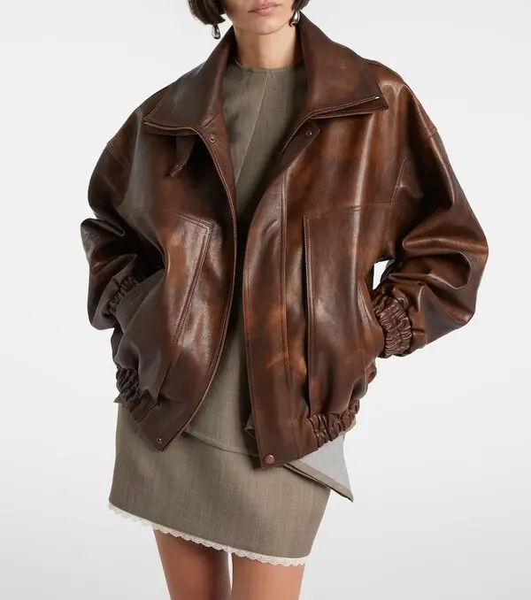 Magda Butrym Leather Blouson Jacket - Brown