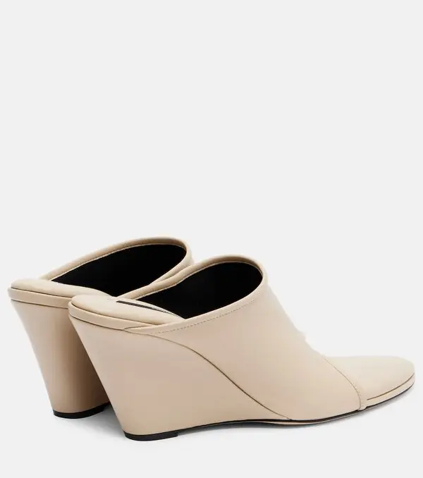 CHRISTEN Strap Stretch 75 Leather Wedge Mules - Beige