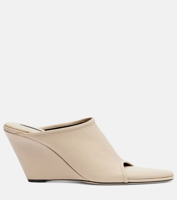 CHRISTEN Strap Stretch 75 Leather Wedge Mules - Beige