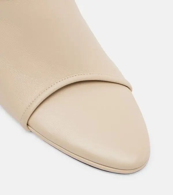 CHRISTEN Strap Stretch 75 Leather Wedge Mules - Beige