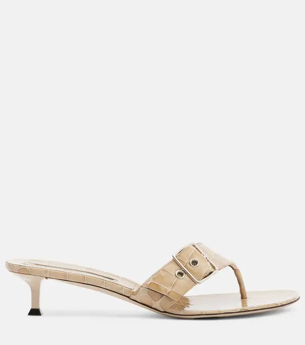 CHRISTEN Helix 35 Patent Leather Thong Sandals - Beige