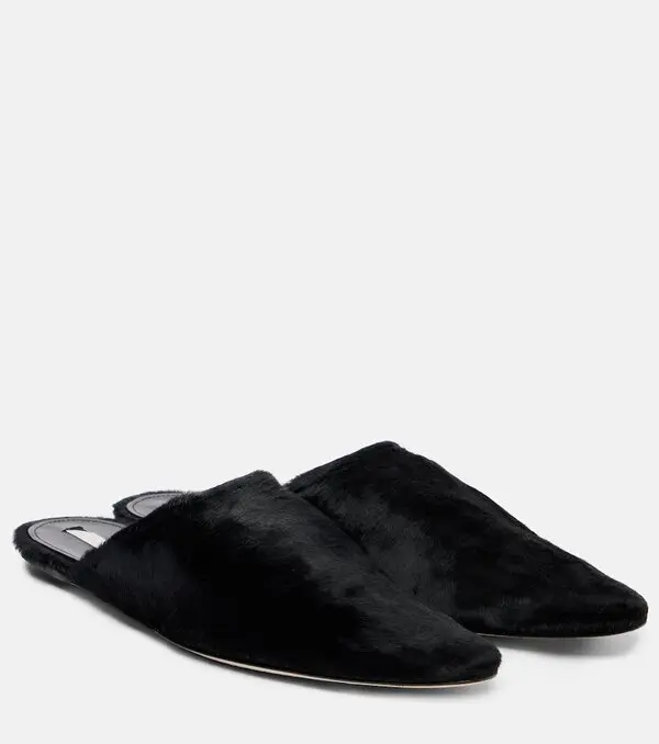 CHRISTEN Elipse Calf Hair Mules - Black