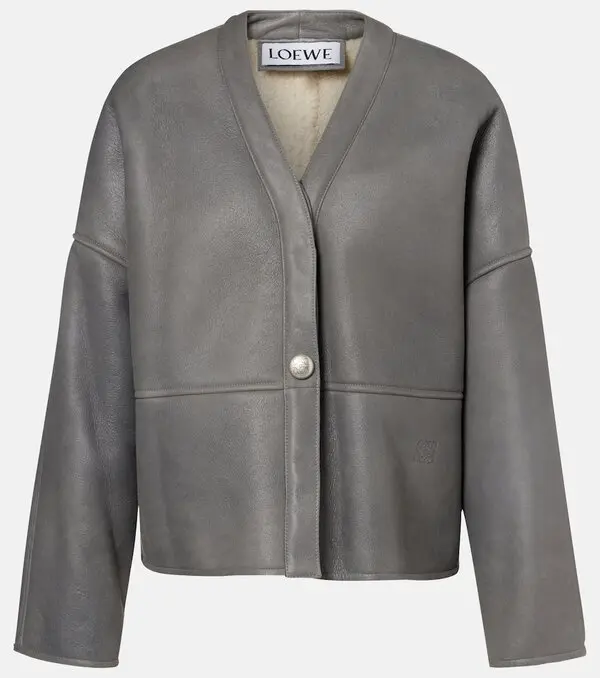 Loewe Pebble Shearling-lined Leather Jacket - Grey