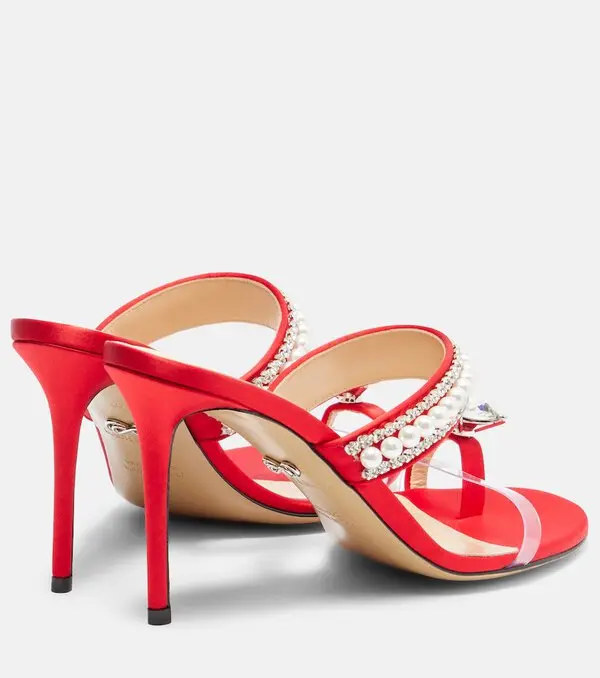 Mach & Mach Diamond Of Elizabeth 90 Satin Mules - Red