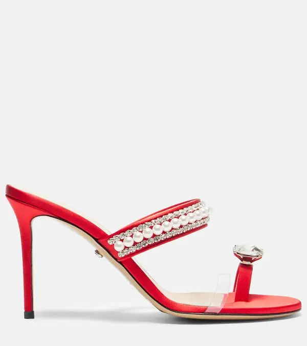 Mach & Mach Diamond Of Elizabeth 90 Satin Mules - Red