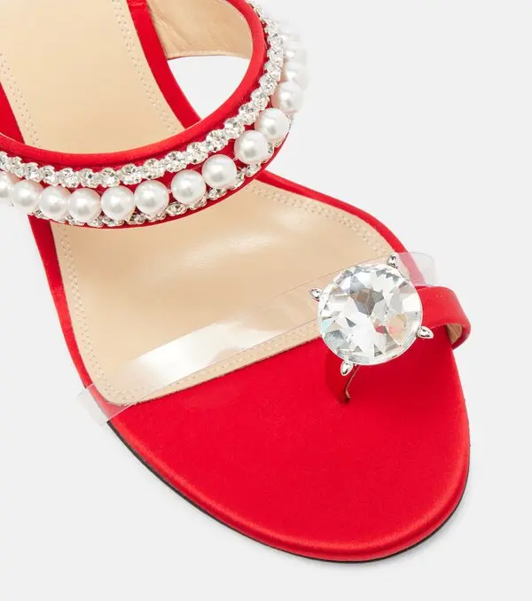 Mach & Mach Diamond Of Elizabeth 90 Satin Mules - Red