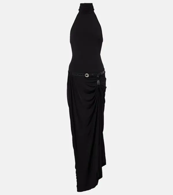 Coperni Belted Asymmetric Draped Halterneck Maxi Dress