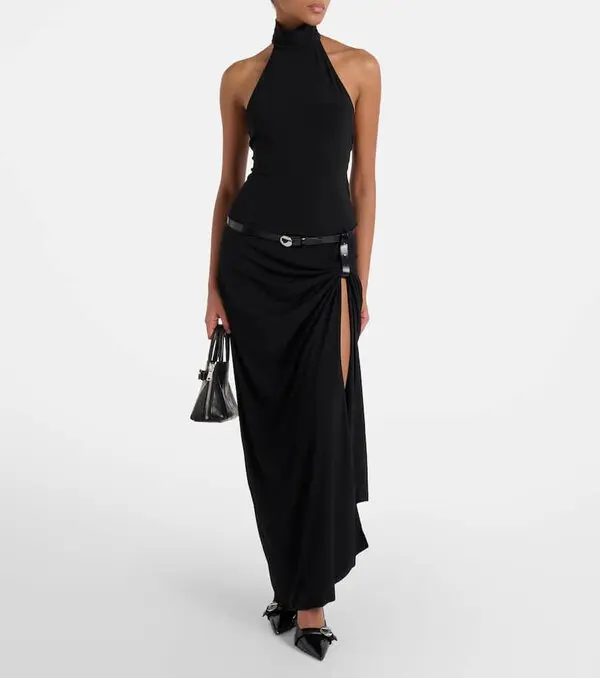 Coperni Belted Asymmetric Draped Halterneck Maxi Dress