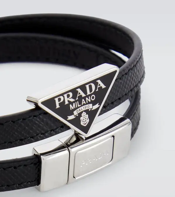 Prada Saffiano Leather Logo Bracelet - Black