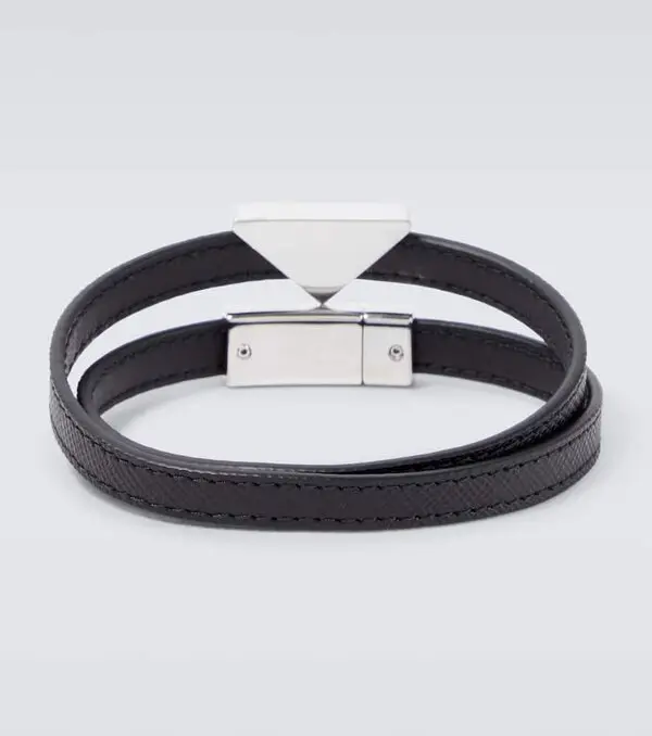 Prada Saffiano Leather Logo Bracelet - Black