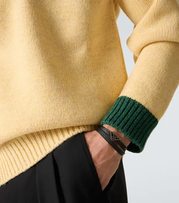 Prada Saffiano Leather Logo Bracelet - Black