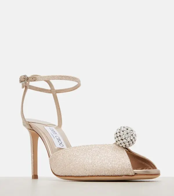 JIMMY CHOO Sacora 85 Glitter Peep-toe Sandals
