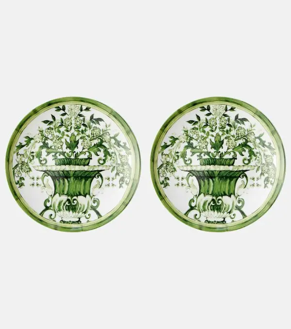 Dolce & Gabbana Majolica Set Of 2 Porcelain Dessert Plates - Green