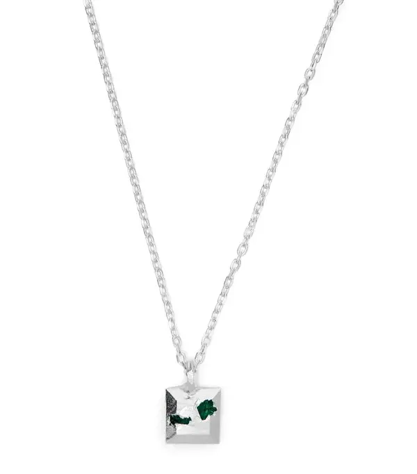 THE OUZE Sterling Silver And Emerald Pendant Necklace - Green