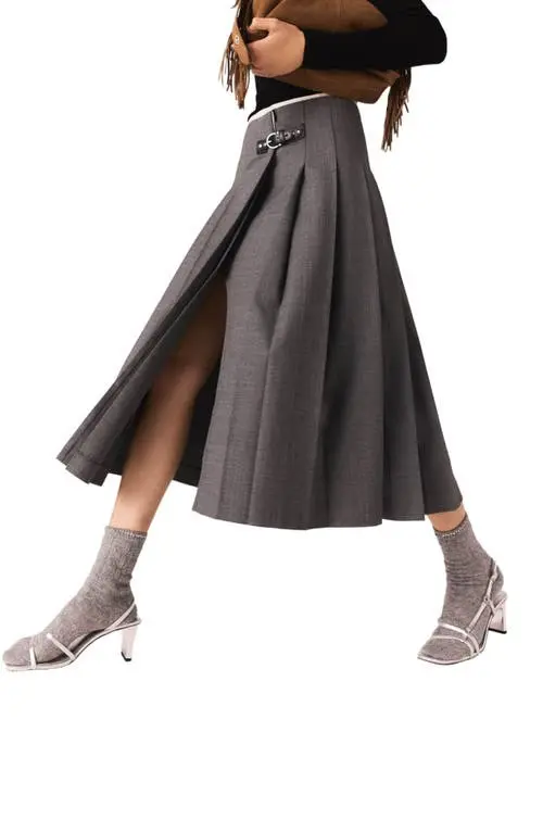 Maje Long Pleated Skirt - Grey