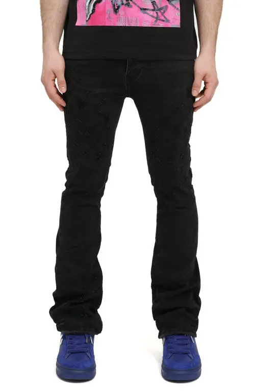 PURPLE BRAND Monogram Beaded Slim Flare Jeans