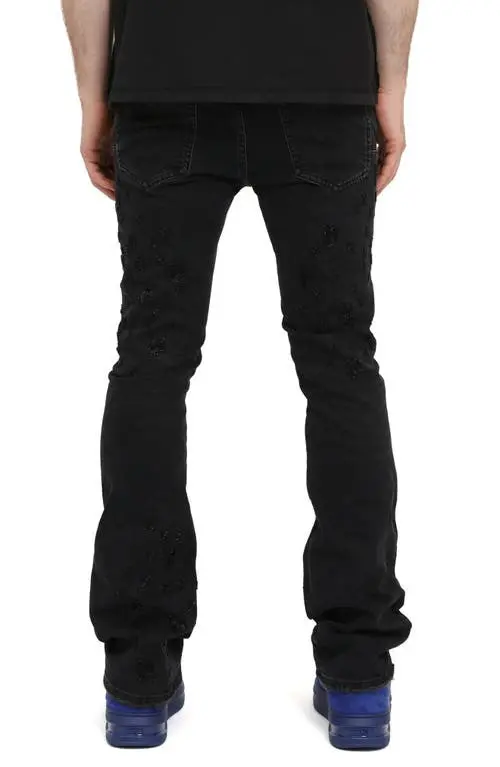 PURPLE BRAND Monogram Beaded Slim Flare Jeans