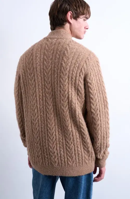 Topman Cable Knit Zip Cardigan
