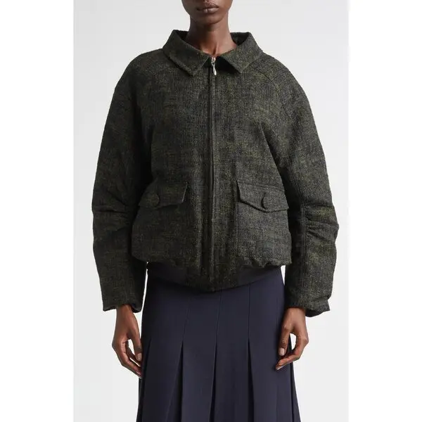 SHUSHU/TONG Ruched Sleeve Down Bomber Jacket
