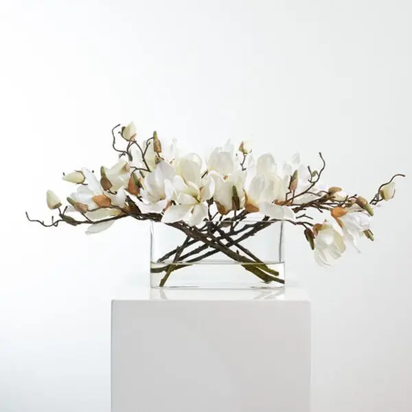 DARBY CREEK TRADING Magnolia Blossom Branch Centerpiece Water Illusion Arrangement - White