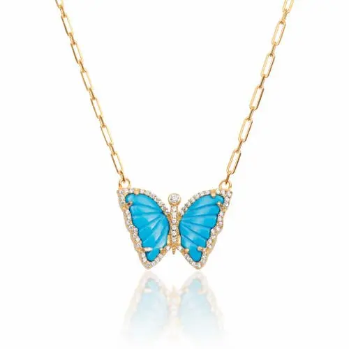GEMMA AZZURRO Carved Butterfly Pendant Necklace - Turquoise