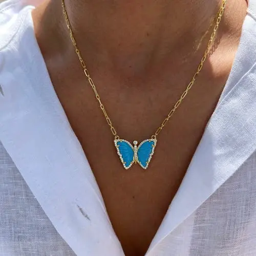 GEMMA AZZURRO Carved Butterfly Pendant Necklace