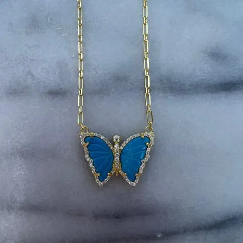 GEMMA AZZURRO Carved Butterfly Pendant Necklace