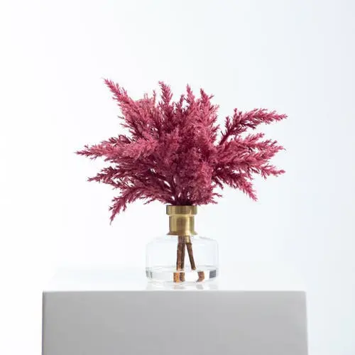 DARBY CREEK TRADING Mauve Pink Faux Pampas Grass Everyday Spring Fall Water Illusion Arrangement In Glass Bud Vase - Pink Short