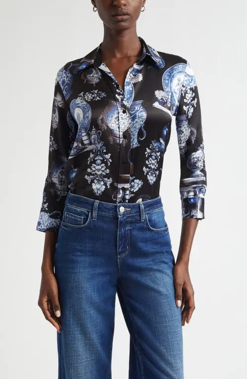 L'Agence Dani Pottery Print Silk Shirt
