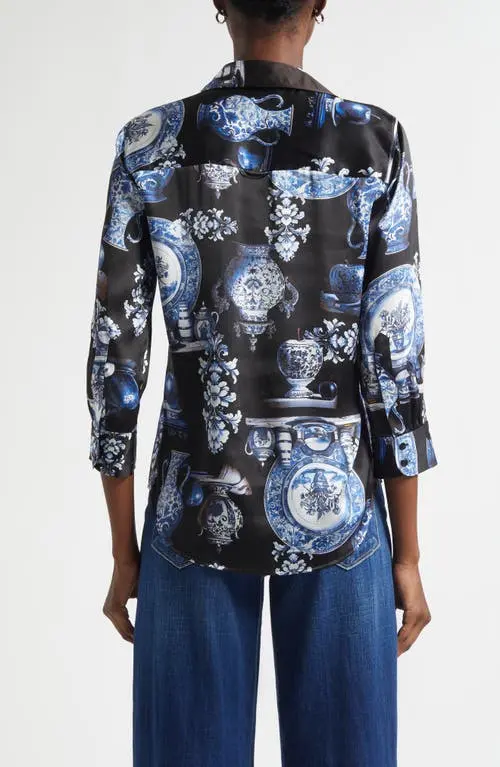 L'Agence Dani Pottery Print Silk Shirt