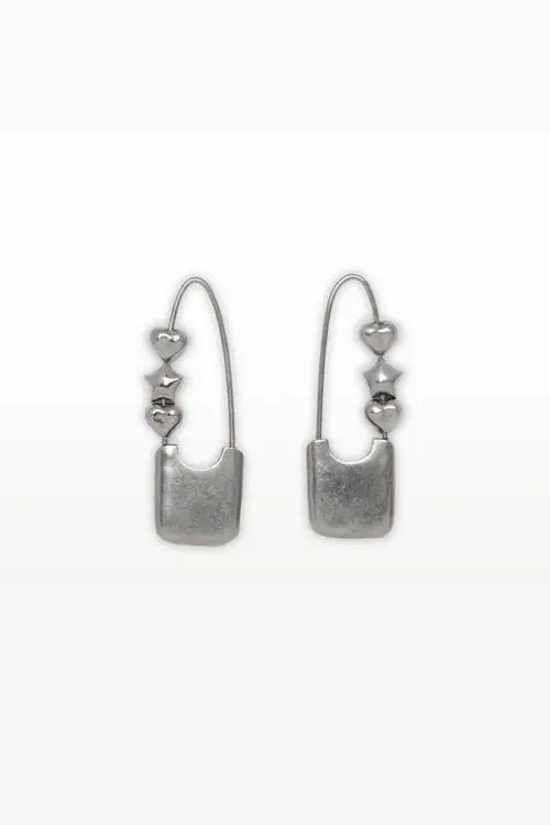 67JEWELRY Puffed Heart And Star Safety Pin Earrings - Silver