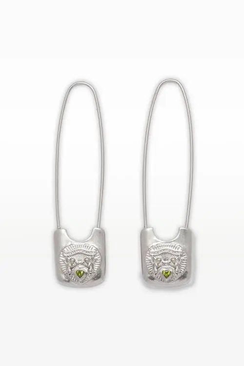 67JEWELRY Safety Pin Drop Earrings - Silver
