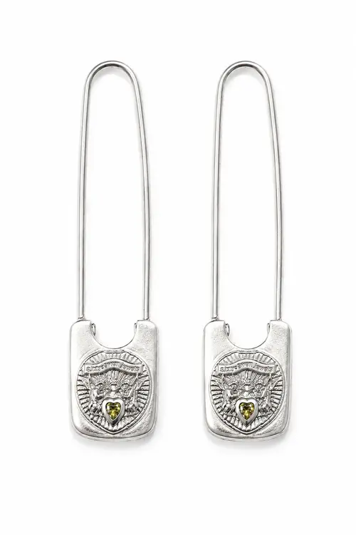 67JEWELRY Safety Pin Drop Earrings - Silver